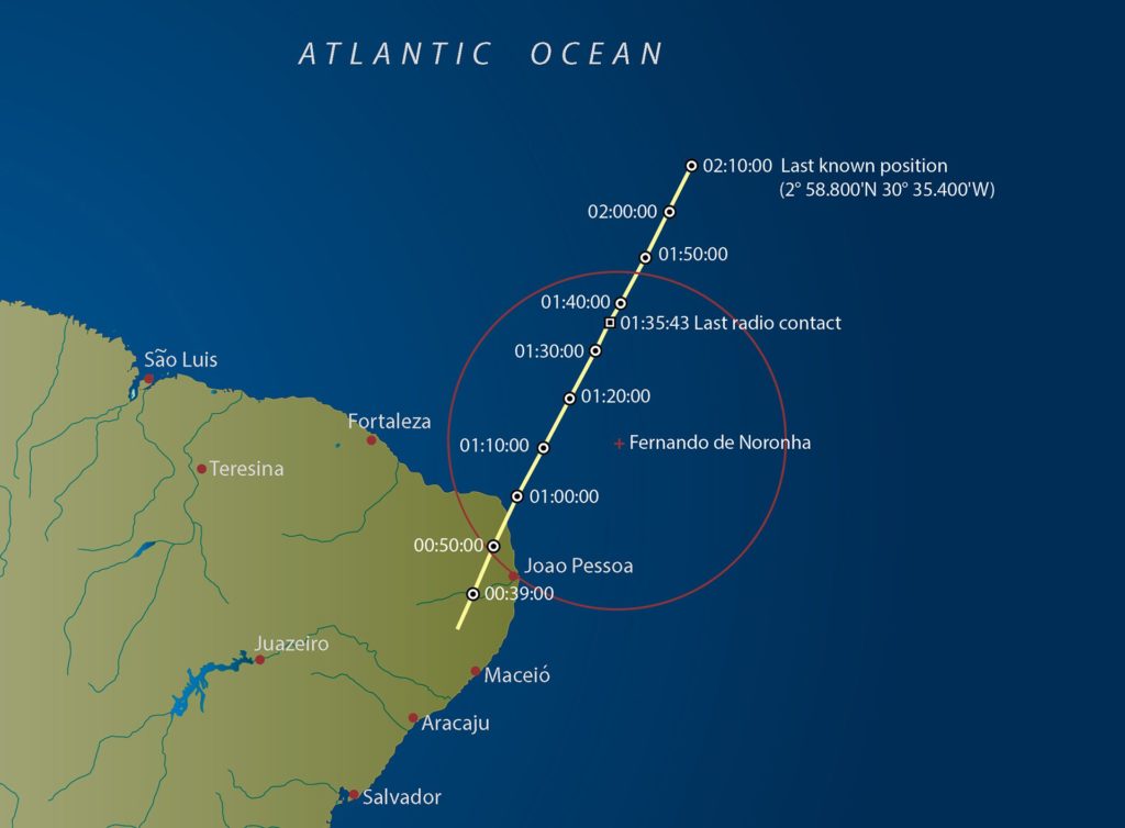 Illustration showing the approximate flight path of Air France flight ...